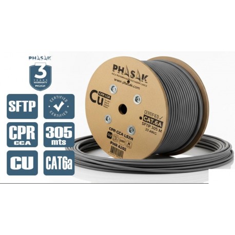 Bobina cable S/FTP Cat6A sólido Phasak CU (CPR Cca) AWG23 Fluke LSZH ...